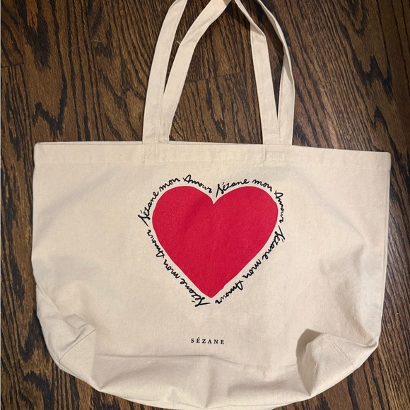 Sezane | Bags | Sezane Cream And Red Heart Tote Bag | Poshmark